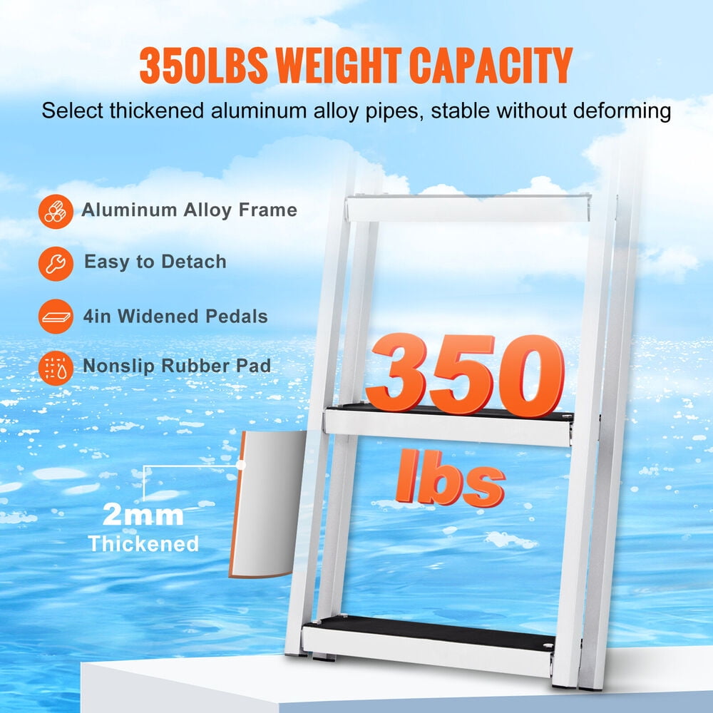 Aluminum Dock Ladder Boat Dock Ladder Removable 3 Steps with 350lbs ...