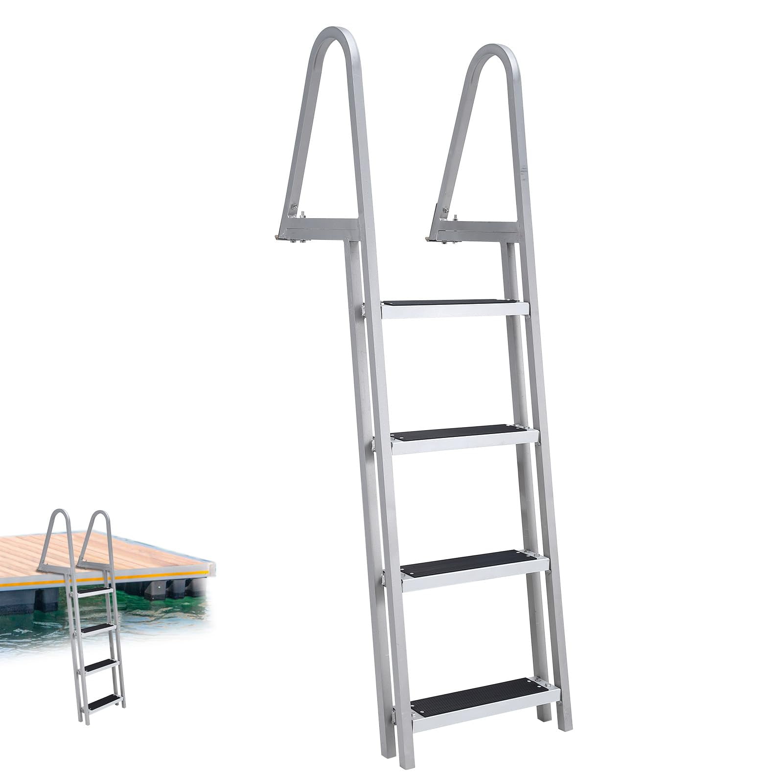 Aluminum Dock Ladder, Removable Boat Ladder 350lbs Load Capacity ...