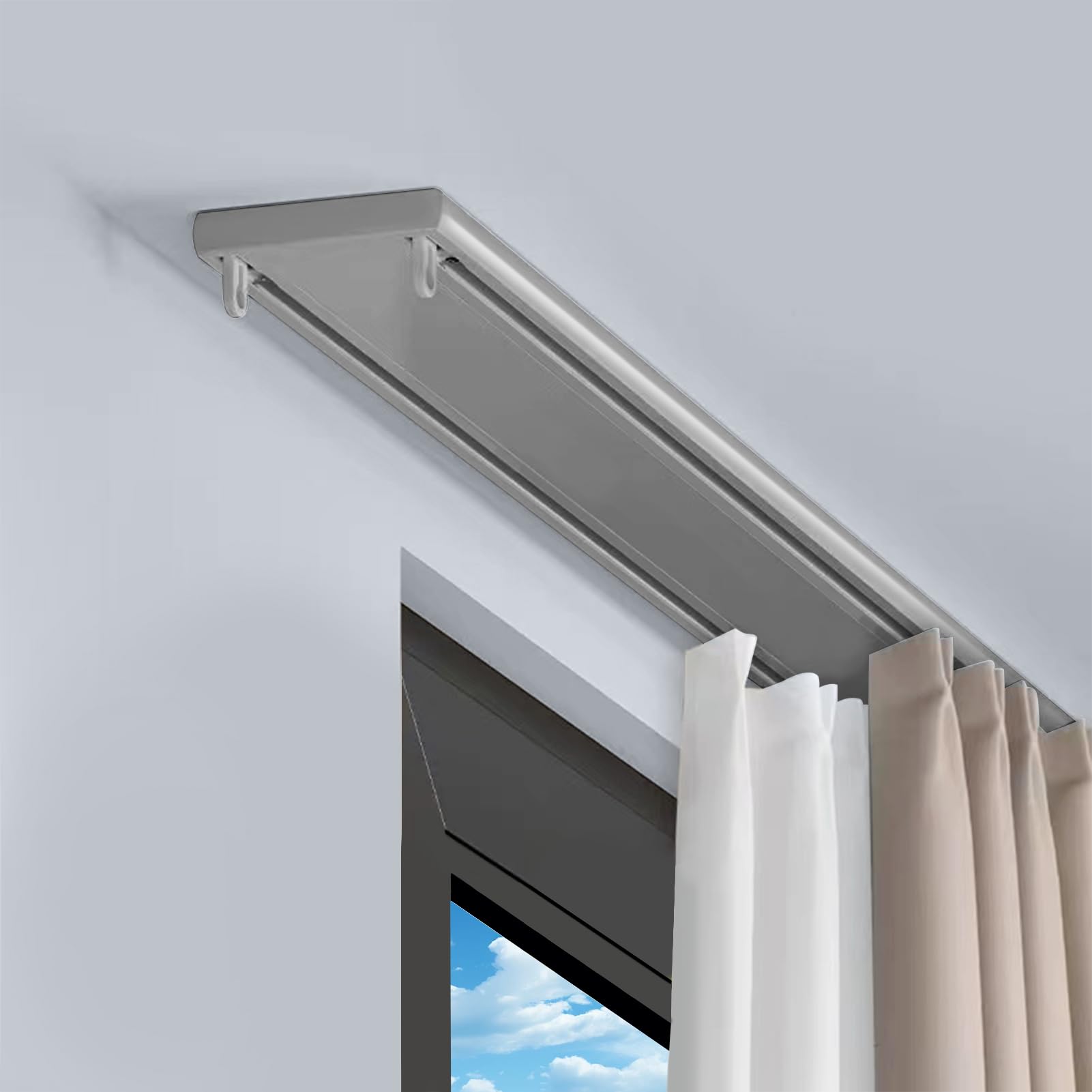 Aluminum Double Curtain Track Set for Ceiling Mount, Heavy Duty Silent ...