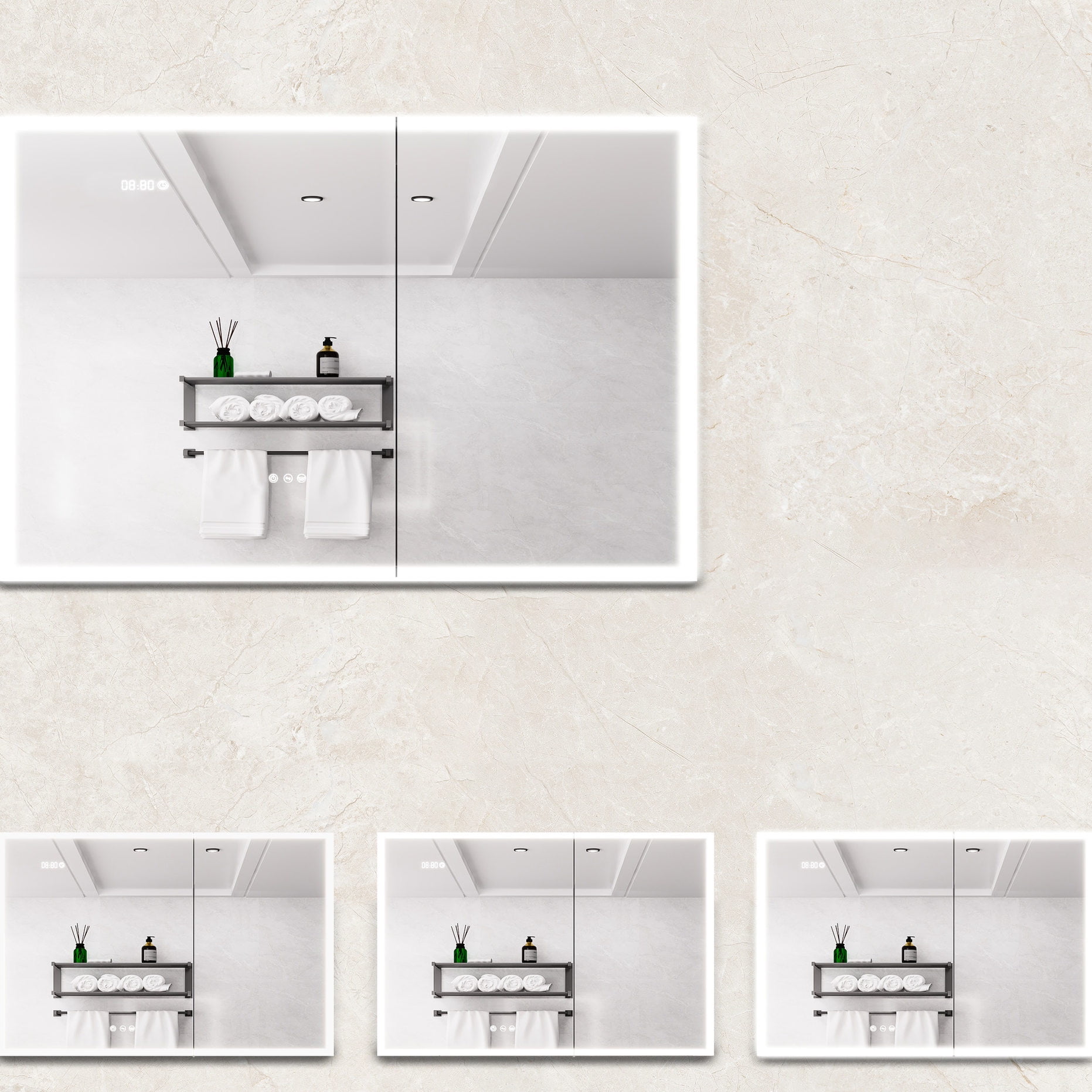 Aluminum Double Door Medicine Cabinet with Mirror, LED Lights, and ...