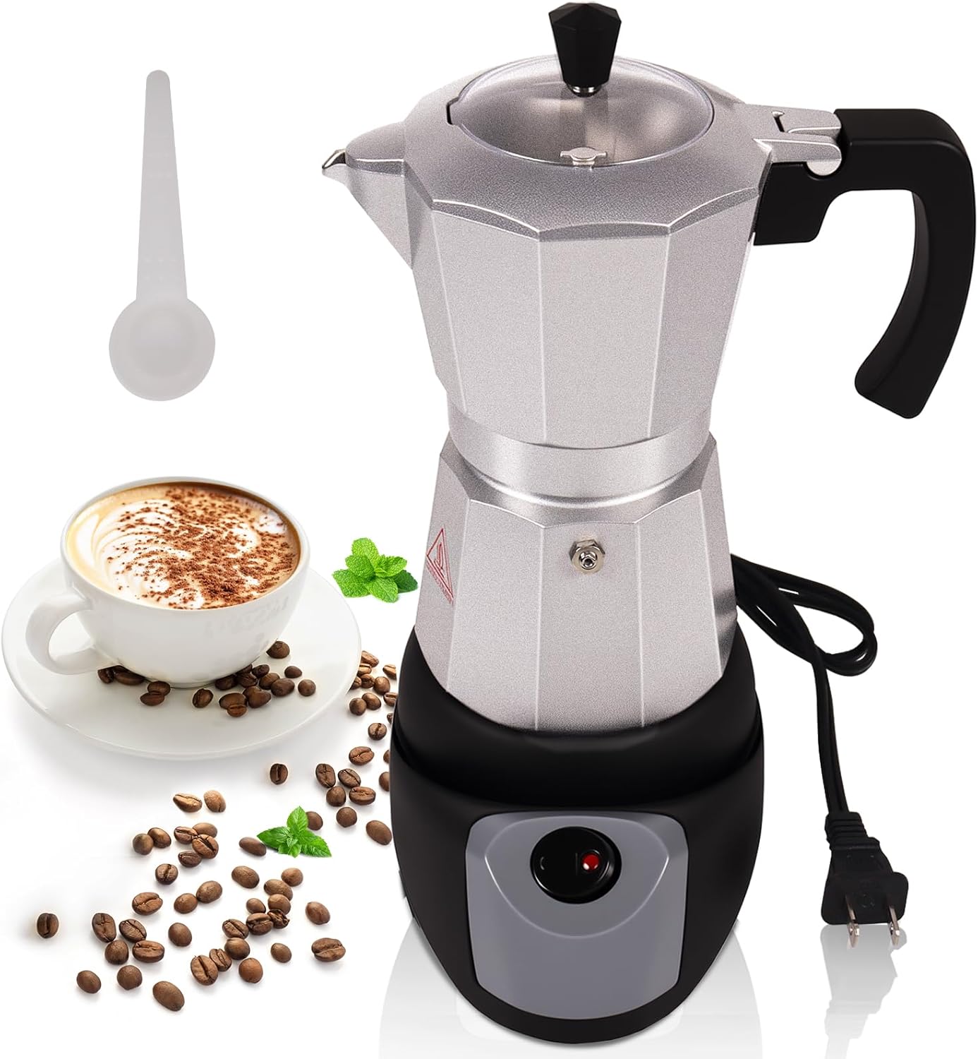 Aluminum Electric Moka Pot 3-6 Cup 270ml Express Coffee Maker Stovetop ...
