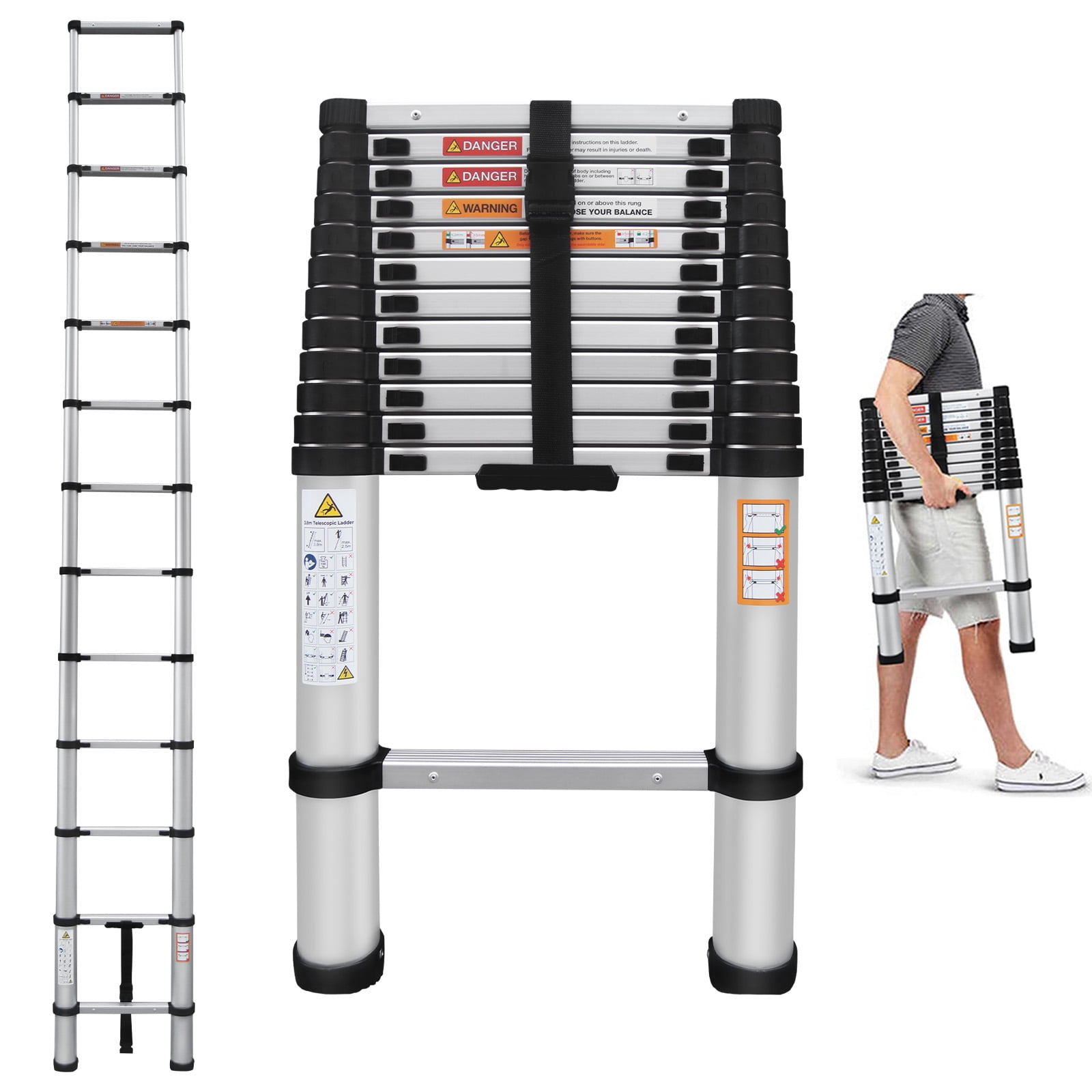 Aluminum Extension Ladder 16.4ft, Heavy Duty, Portable, 330lbs Load ...