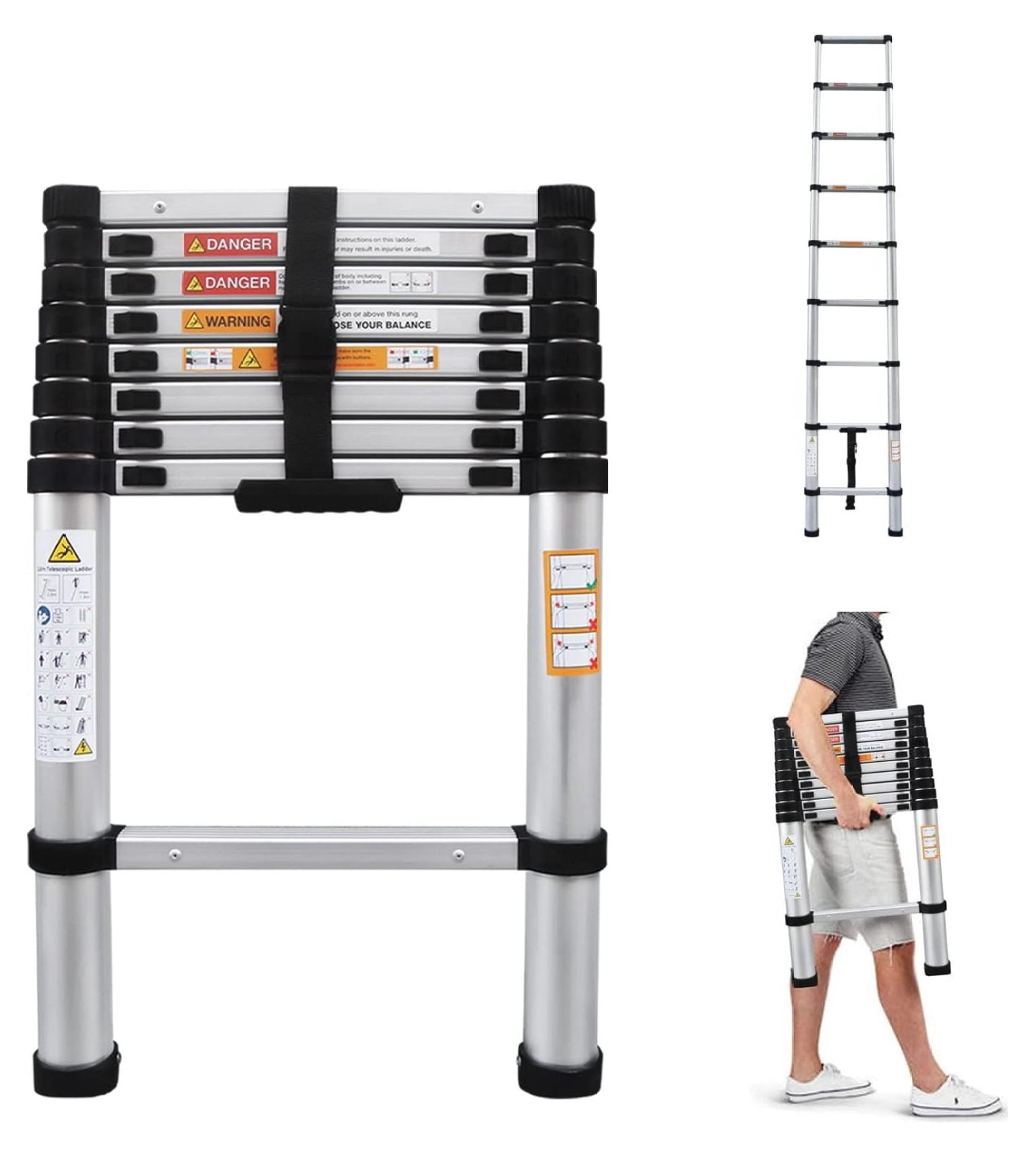 Aluminum Extension Ladder 8.5ft, Heavy Duty Telescoping Ladder Portable ...