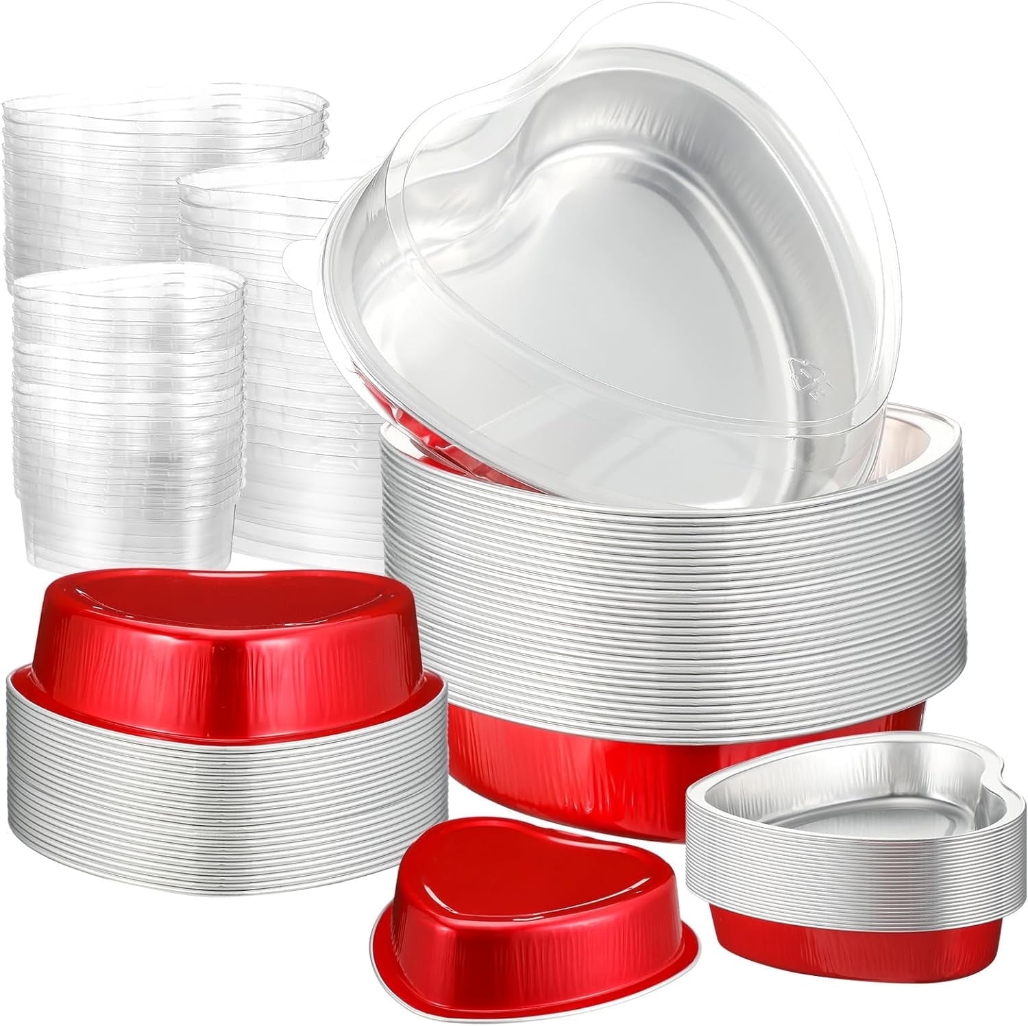 Aluminum Foil Cake Pan,Happon Heart Shaped Cupcake Cup with Lids 100 ml ...