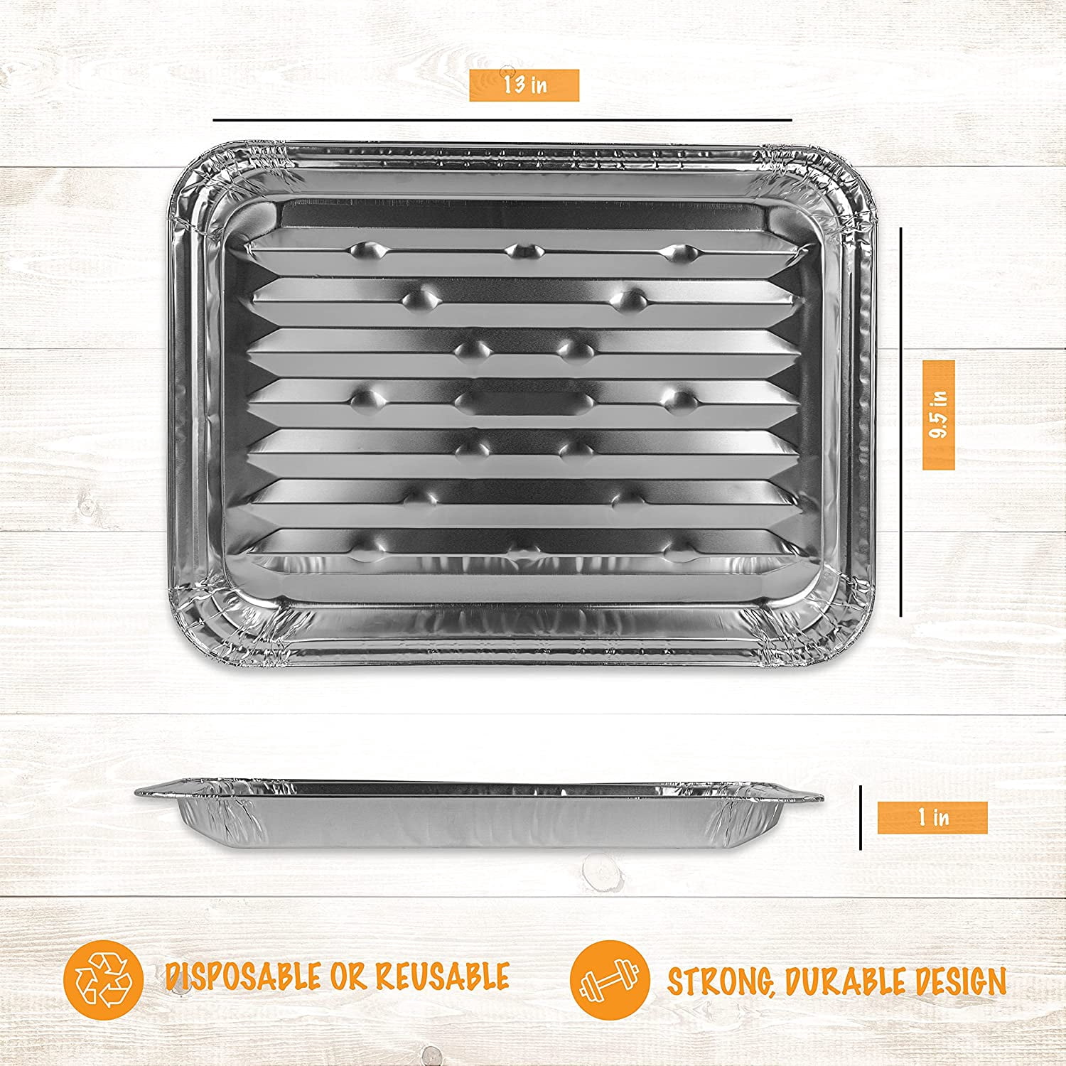 Aluminum Foil Grill Liners 9 x 13 Inch, Ribbed Disposable Broiler Pans ...