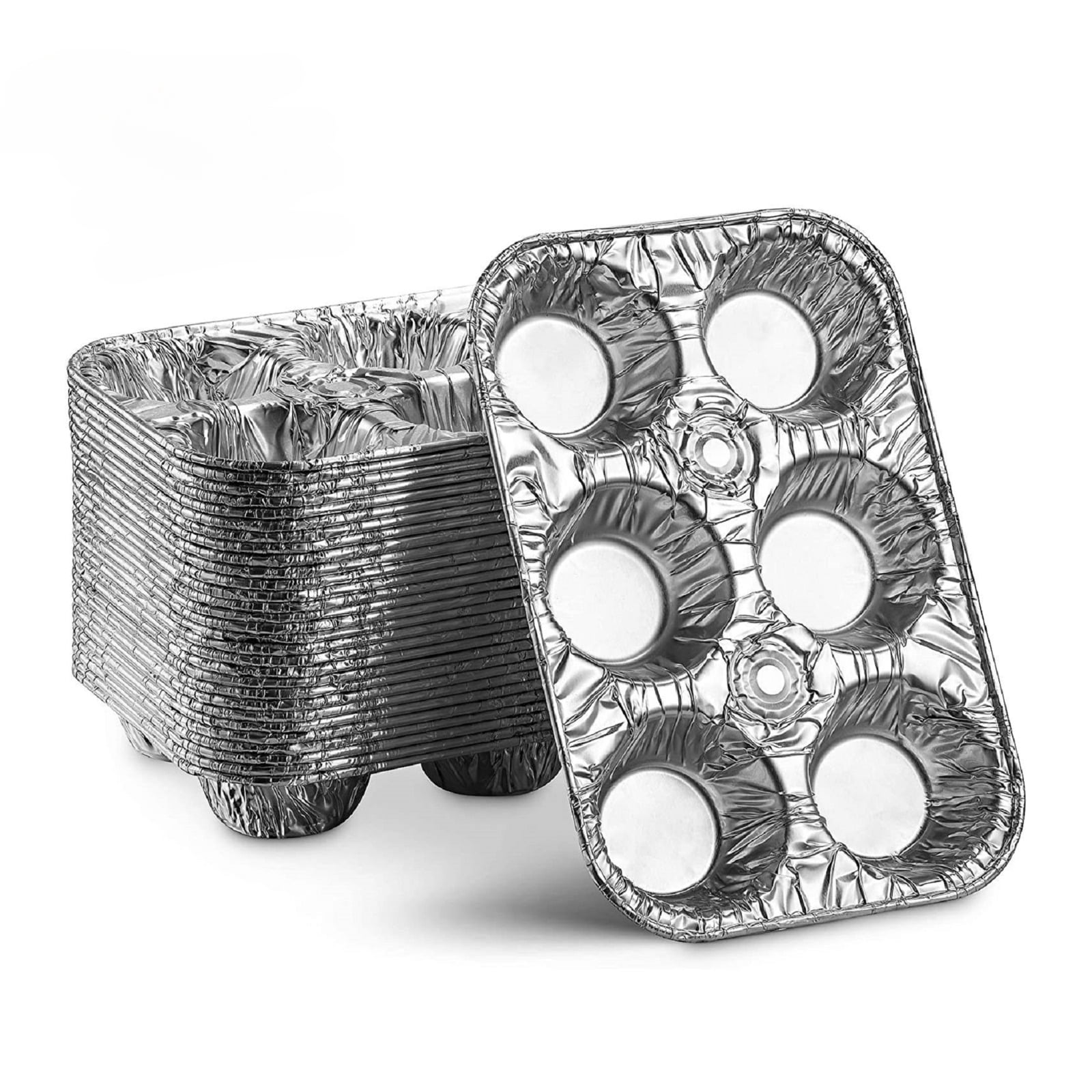 Aluminum Foil Muffin Pans Reusable and Disposable, Holds 6 Cupcakes ...