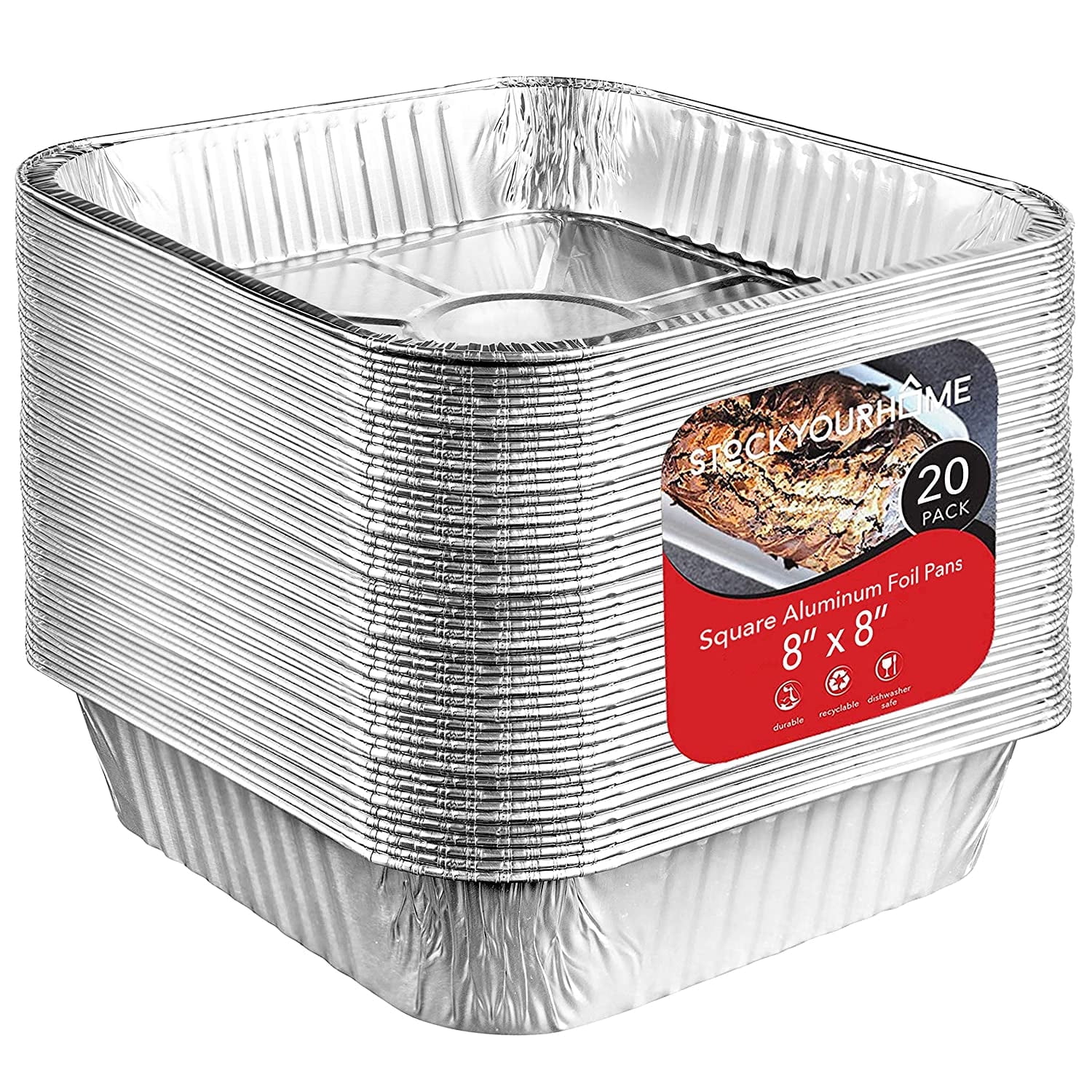 20 Pack - 8 Inch Square Deep Aluminium Foil Pans, Perfect for Cooking ...