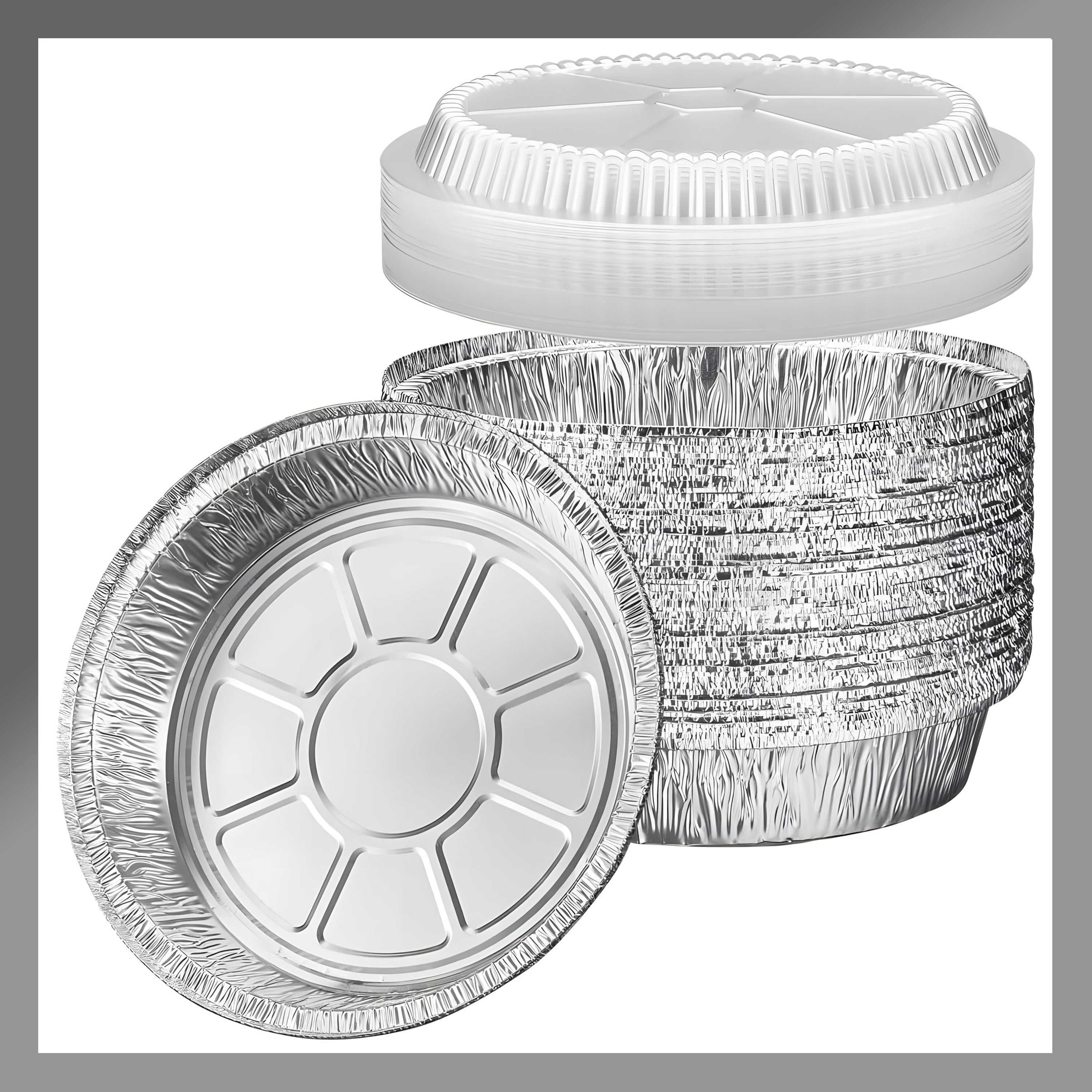 Aluminum Foil Pans [9" Round] x [10 Pack] with Clear Dome Lids ...