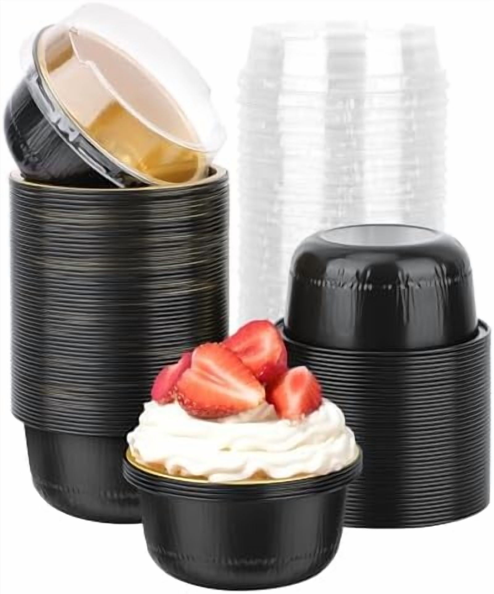 Aluminum Foil Ramekin Cups With Lids, 100 Pack 6.1oz 180ml Mini ...
