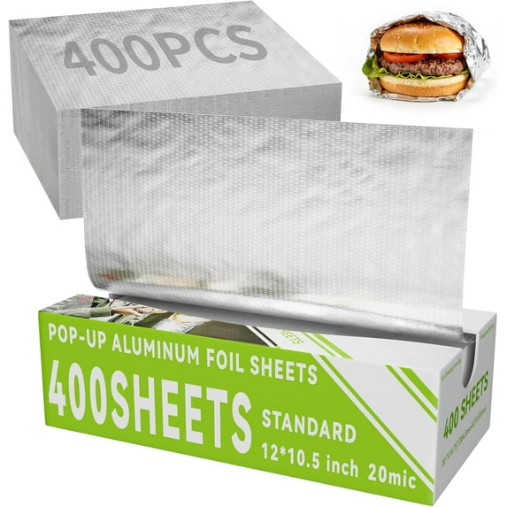 Aluminum Foil Sheets, 400 Count Tin foil,12" x 10.6" Pre-Cut Pop-Up ...