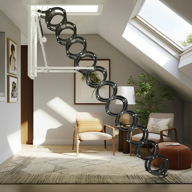 Aluminum Folding Attic Ladder with Remote for Adults - 11 Steps, 3m, Electirc, Compact Portable ...