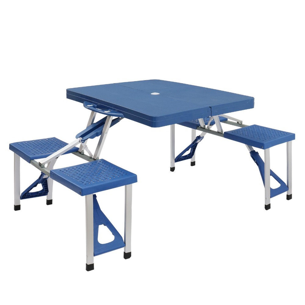 Aluminum Folding Camping Picnic Table /w 4 Chair Seats Portable Table ...