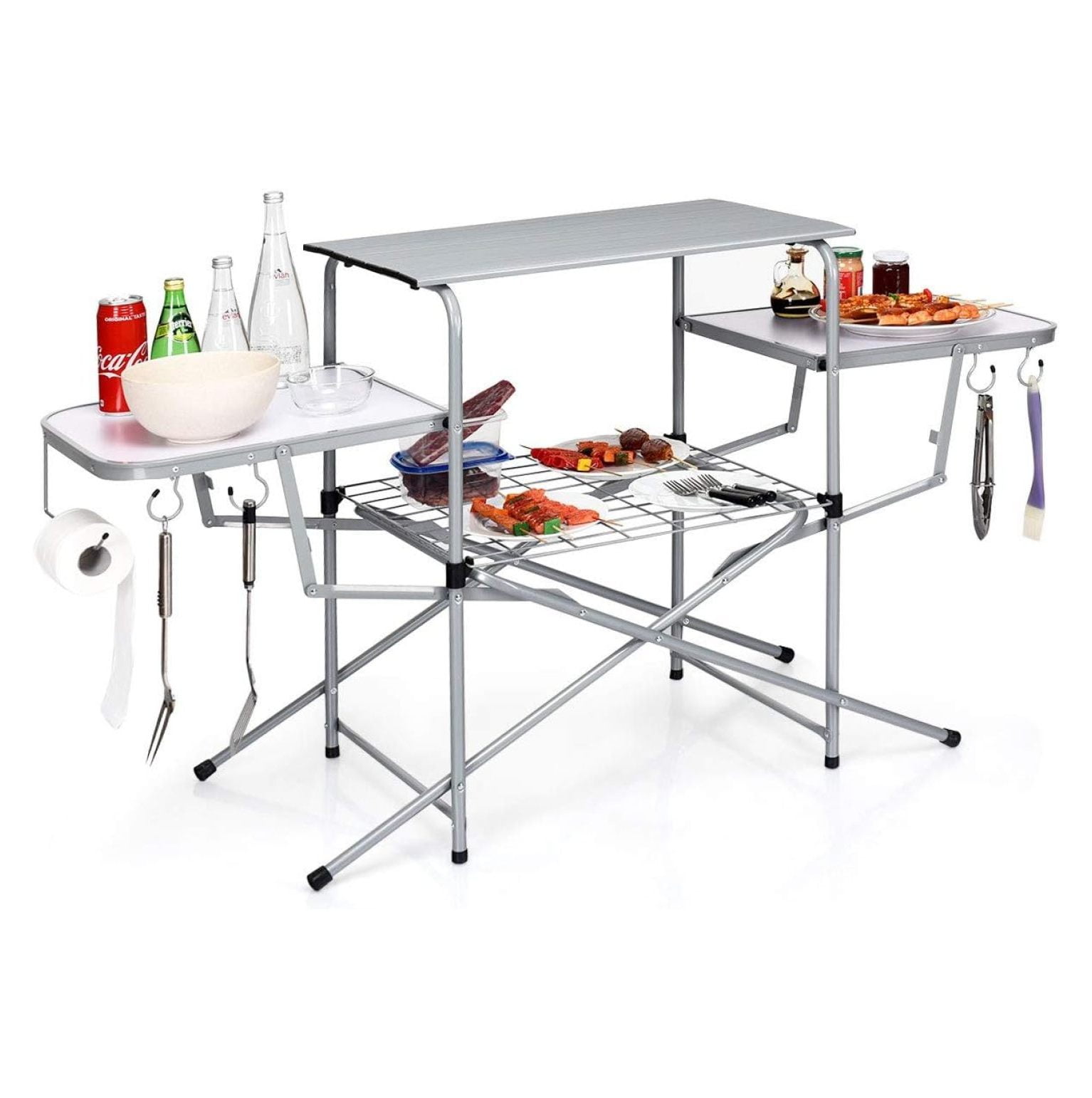 Aluminum Folding Camping Table, Outdoor Grill Table with Side Table ...