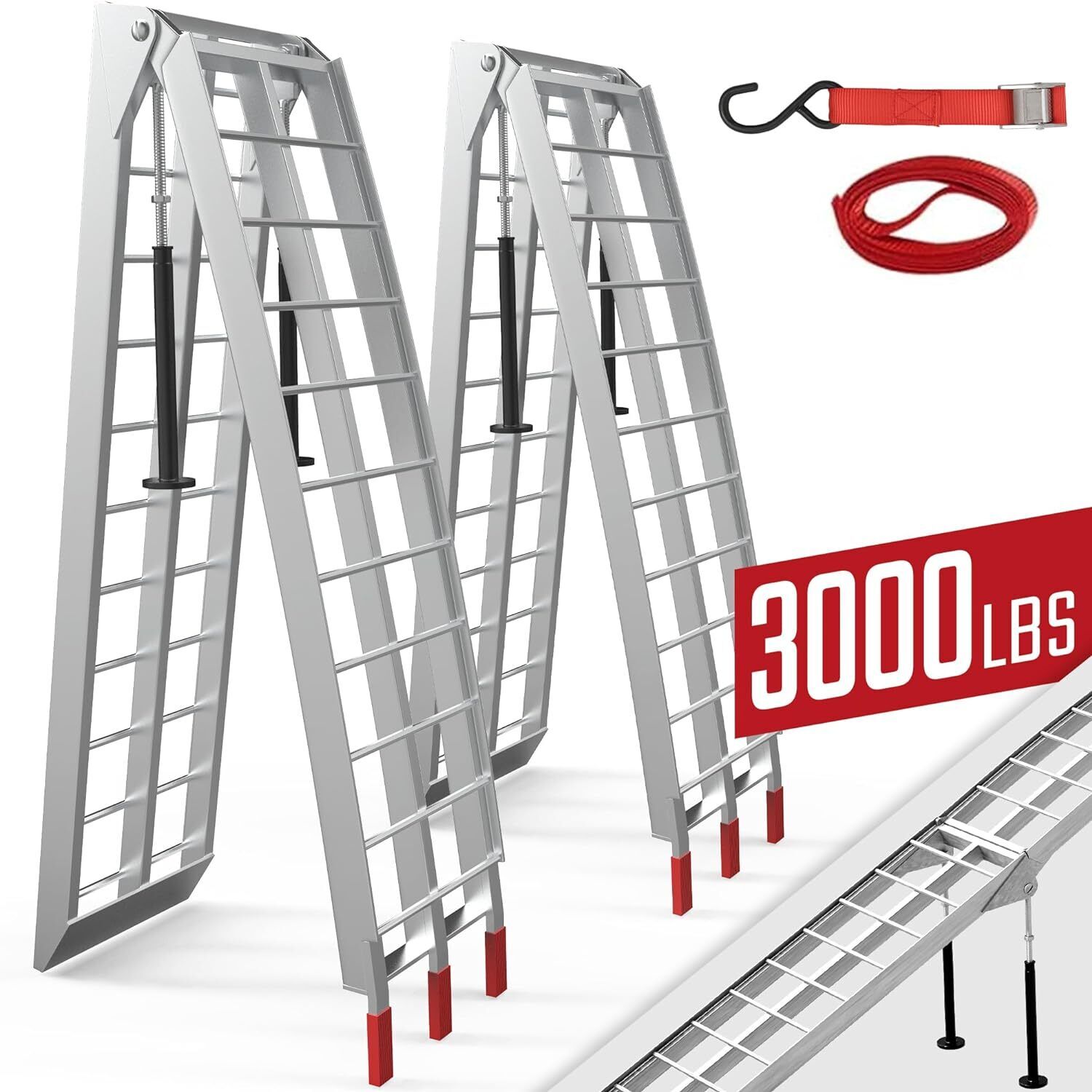 Aluminum Folding Loading Ramps for ATVs W/ Removable Support Legs 7.5FT ...