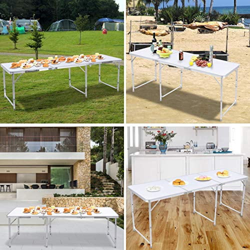 Aluminum Folding Table 6 FT, Adjustable Height Picnic Table with Carry ...