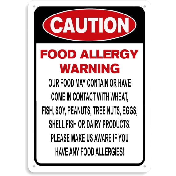Aluminum Food Allergy Warning Sign, 8x12 Inch, Metal Safety Signs ...