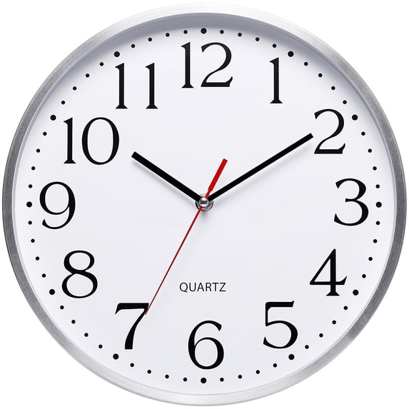 Aluminum Frame 12 Inch Wall Clock Quiet Operation Large Numbers for ...