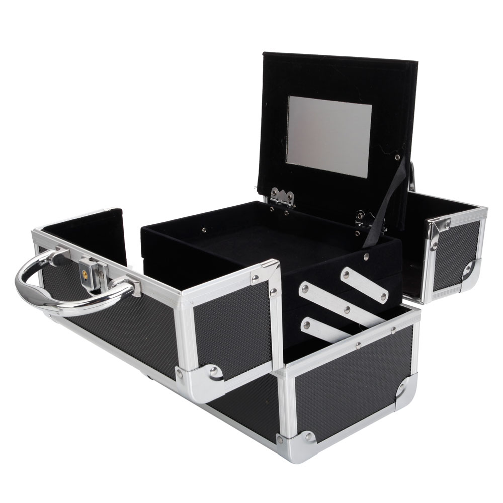 Aluminum Frame Makeup Train Case (Black) – Accordion Compartments ...