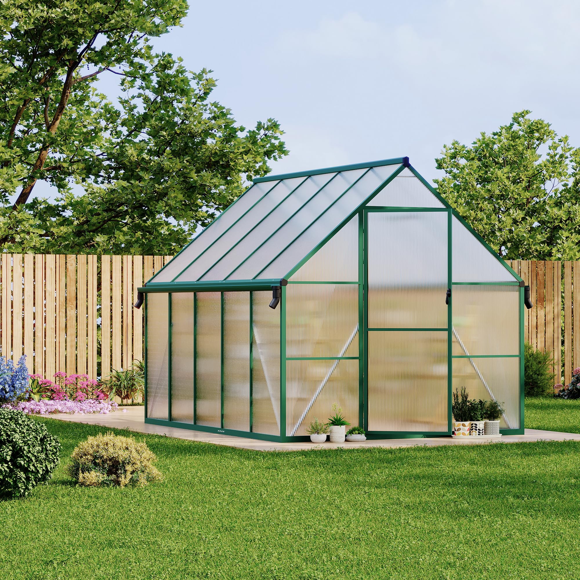 Aluminum-Framed Heavy Duty Polycarbonate, UV Protection & Roof Vent,Garden Greenhouse with ...