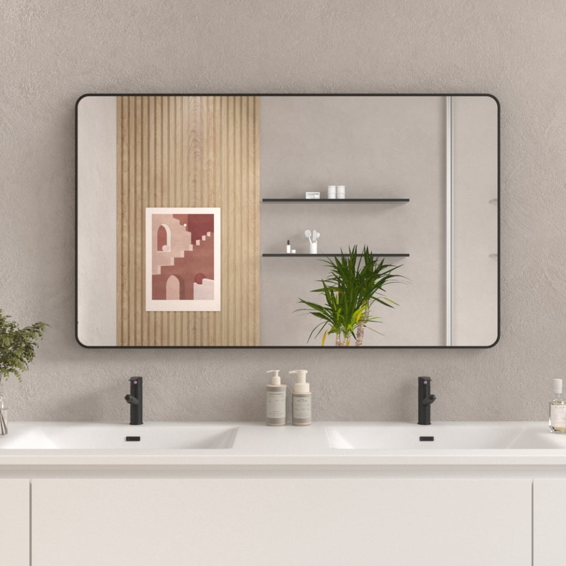 Aluminum Framed Rounded Rectangle Bathroom Mirror, Wall Mirror with ...