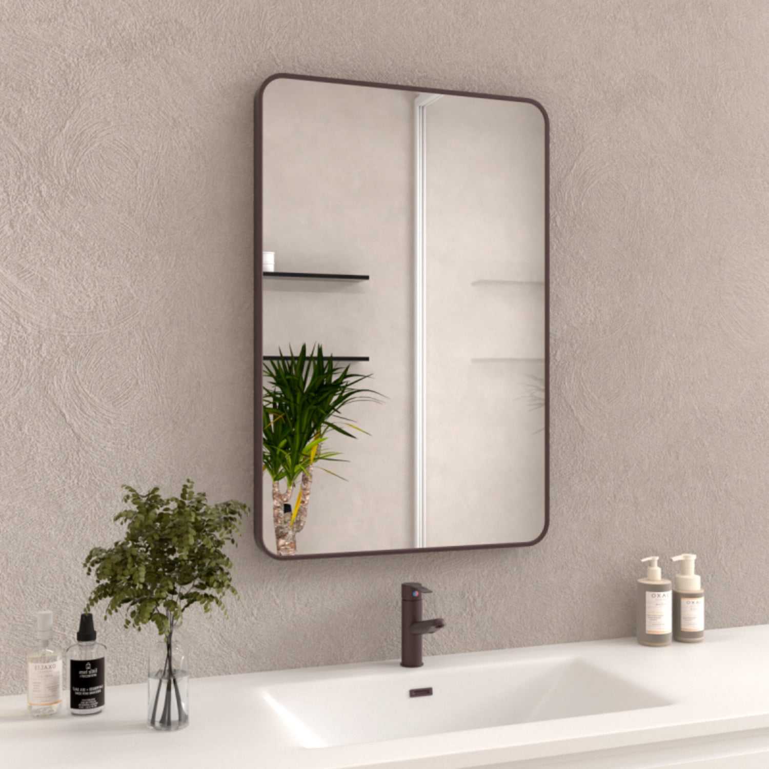 Aluminum Framed Rounded Rectangle Wall Mirror Matte Black Bathroom ...