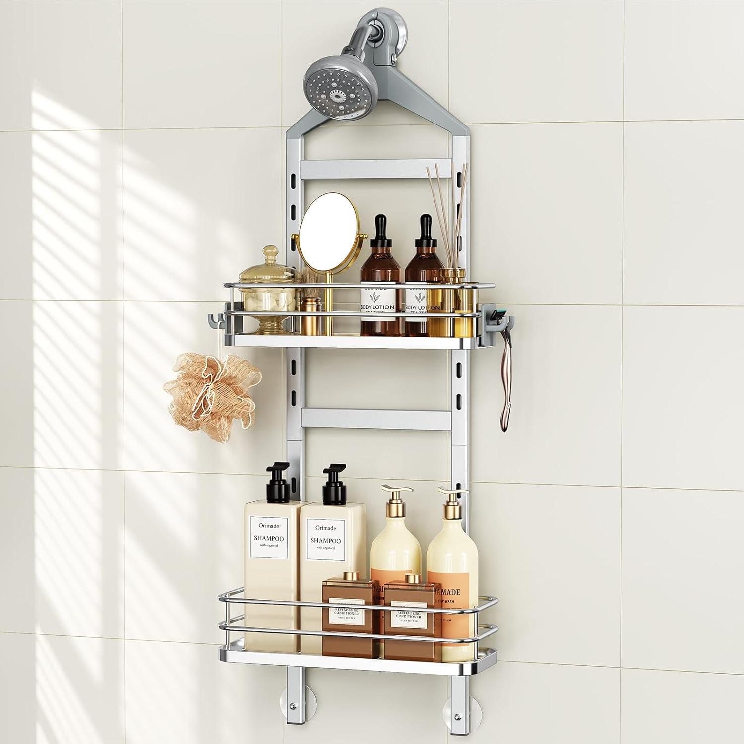 Aluminum Hanging Shower Caddy Over Head, Adjustable Bathroom Shelf with ...
