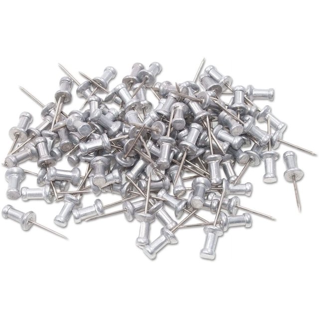 Aluminum Head Push Pins, Steel 5/8" Point, Silver, 100 per Box [Set of ...