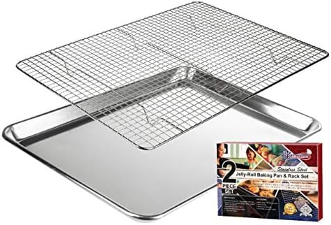 Aluminum Jelly Roll Pan 15x10 and Stainless Steel Rack Set, Baking Pan ...
