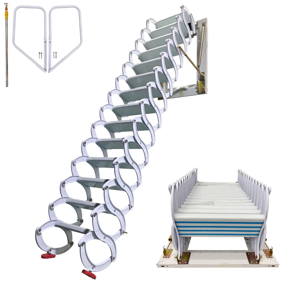 Aluminum-Magnesium Alloy Attic Ladder 23.6 in x 31.4 in 14 Steps Wall ...