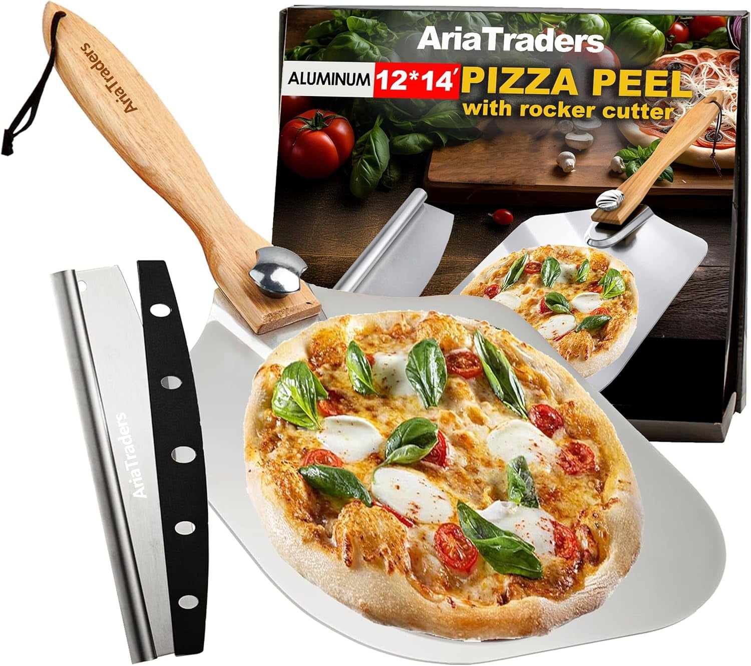 Aluminum Metal Pizza Peel (12" X 14"), Pizza Spatula with 14’’ Rocker ...