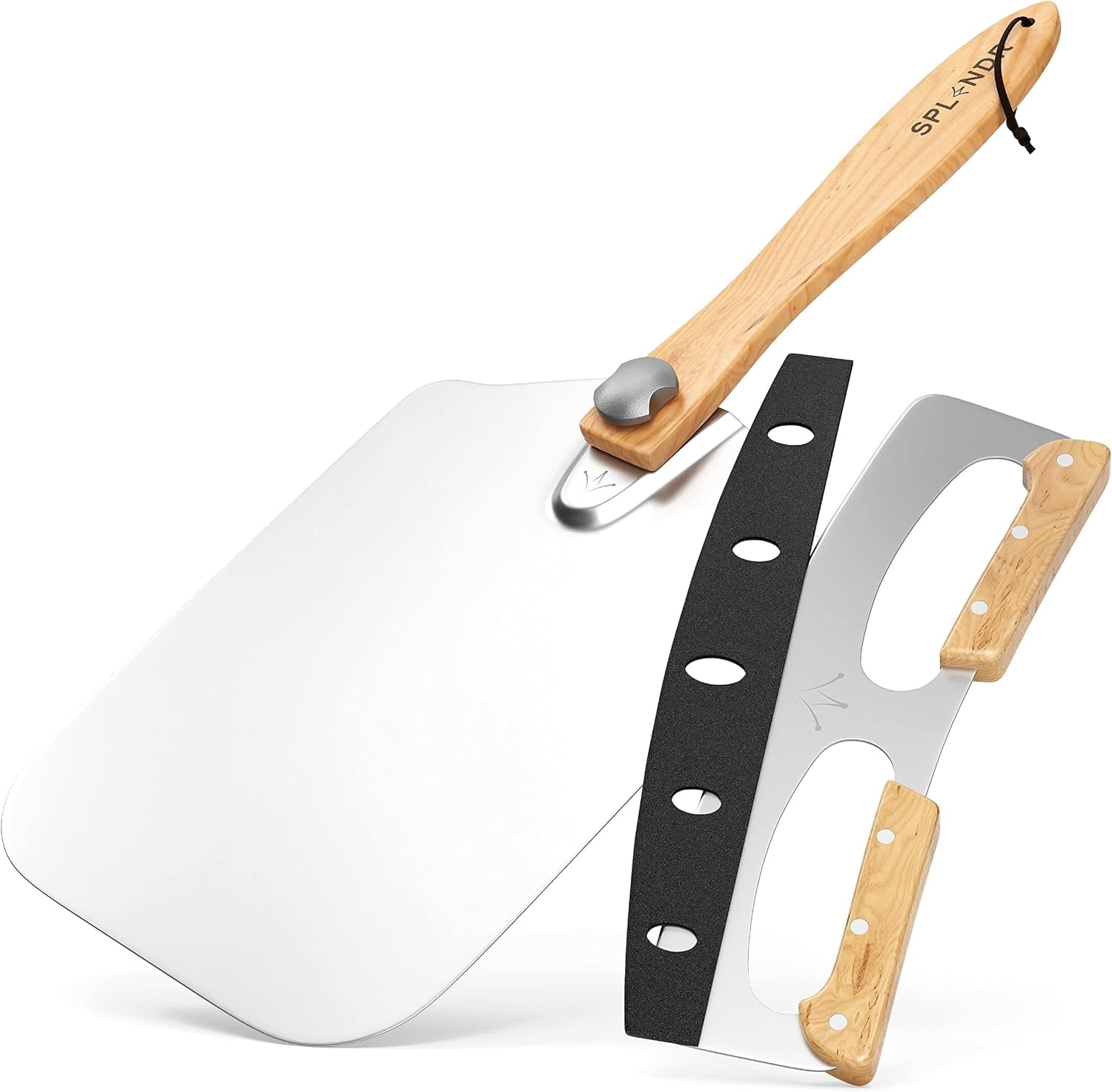 Aluminum Metal Pizza Peel 12 x 14 Inch & Stainless Steel Rocker Cutter ...