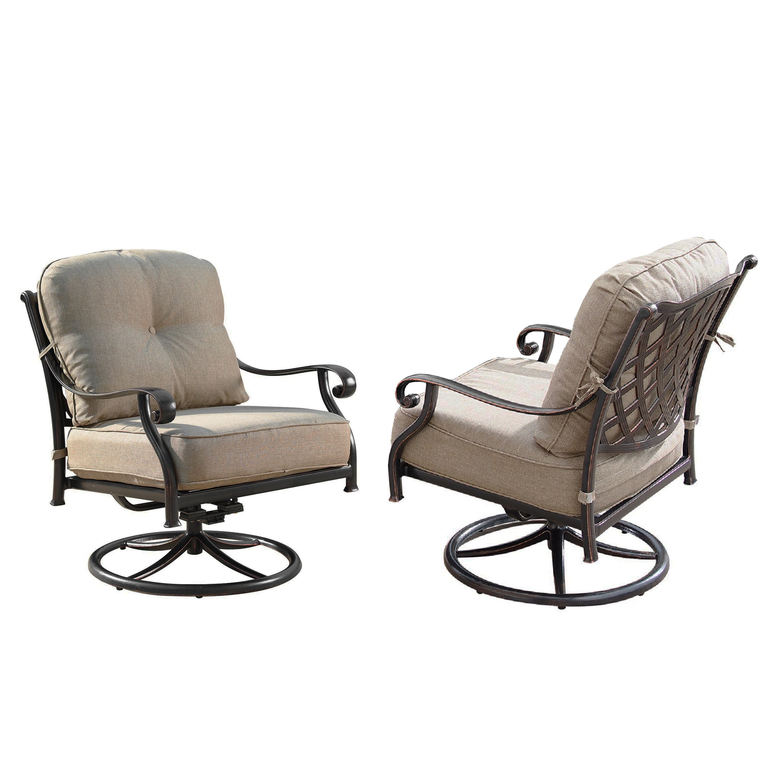 Aluminum Modern Deep Seating Swivel Rocking Club Chairs Tan Cushions ...