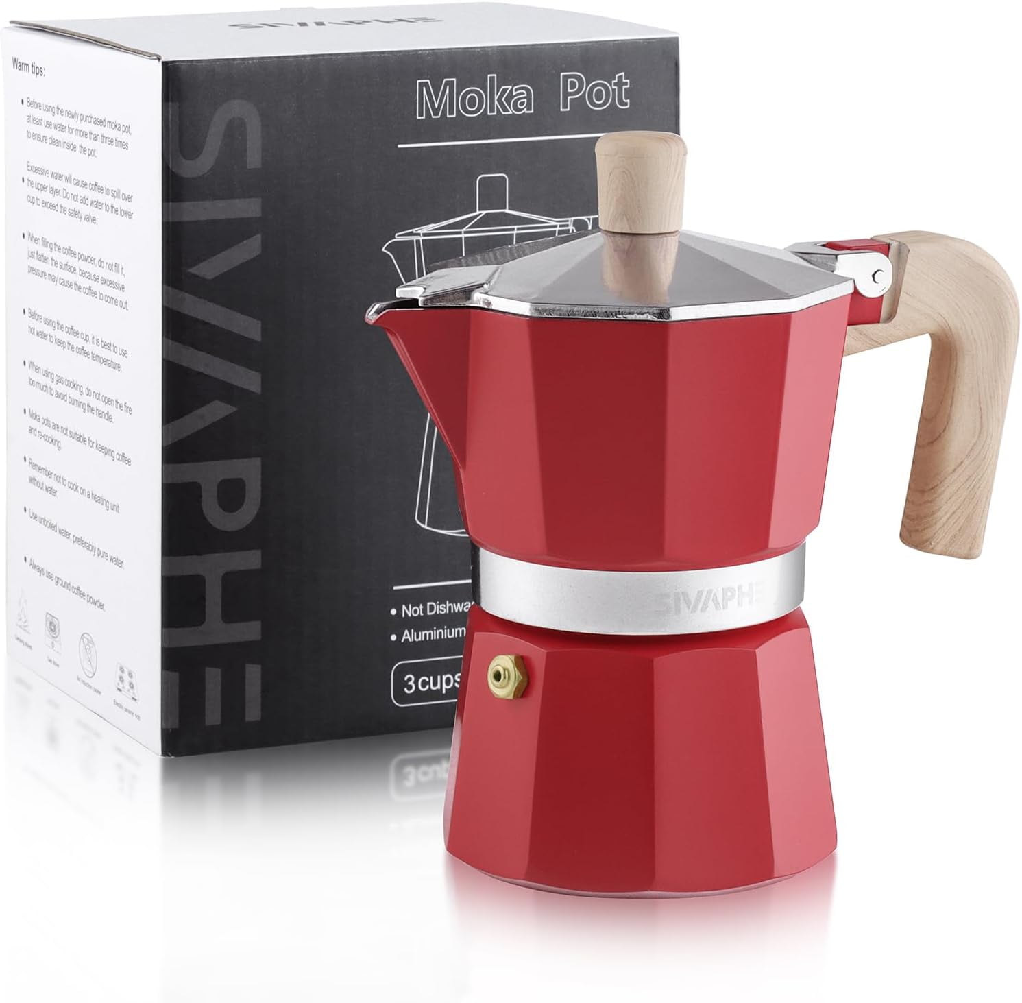 Aluminum Moka Pot 3 Espresso Cups, Percolator Espresso and Coffee Maker ...