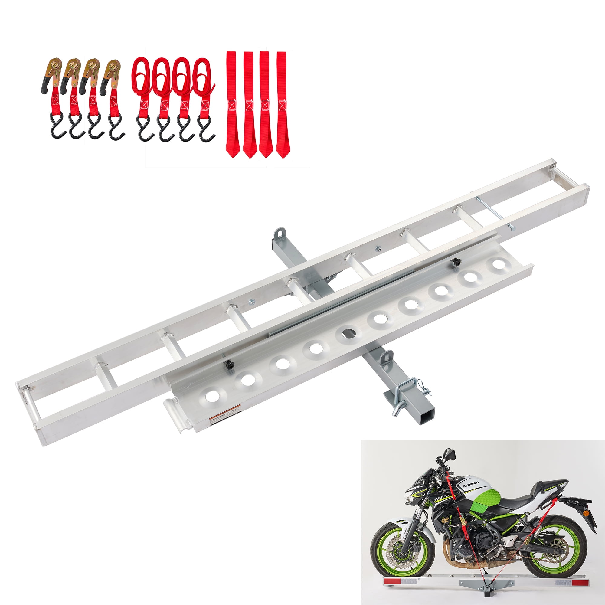 Aluminum Motorcycle Hitch Carrier with Ramp, 400lb, 2" Receiver, Anti ...