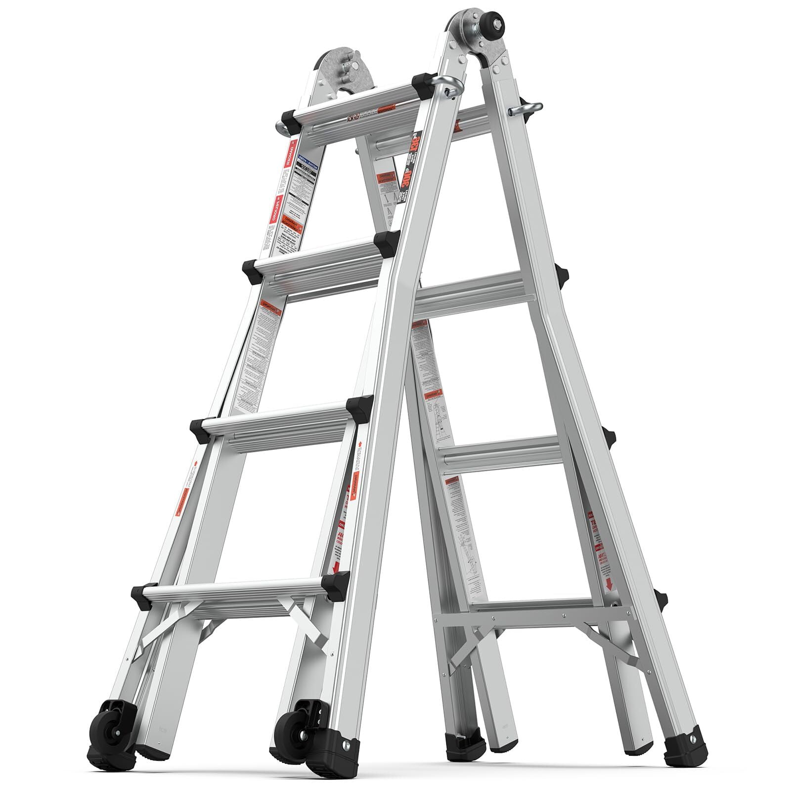 Aluminum Multi-Position Ladder with Wheels, 17 FT Multi Position Ladder ...