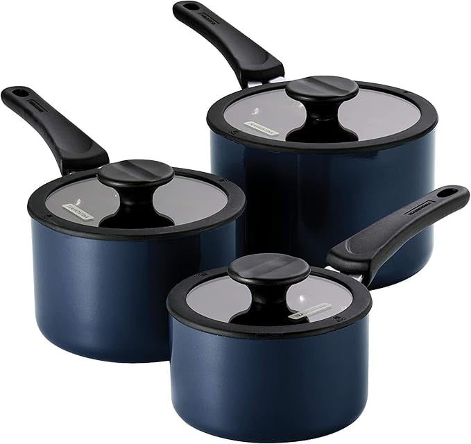 Aluminum Non Stick 6-Piece Nesting Sauce Pan Set with Lids - Naval ...