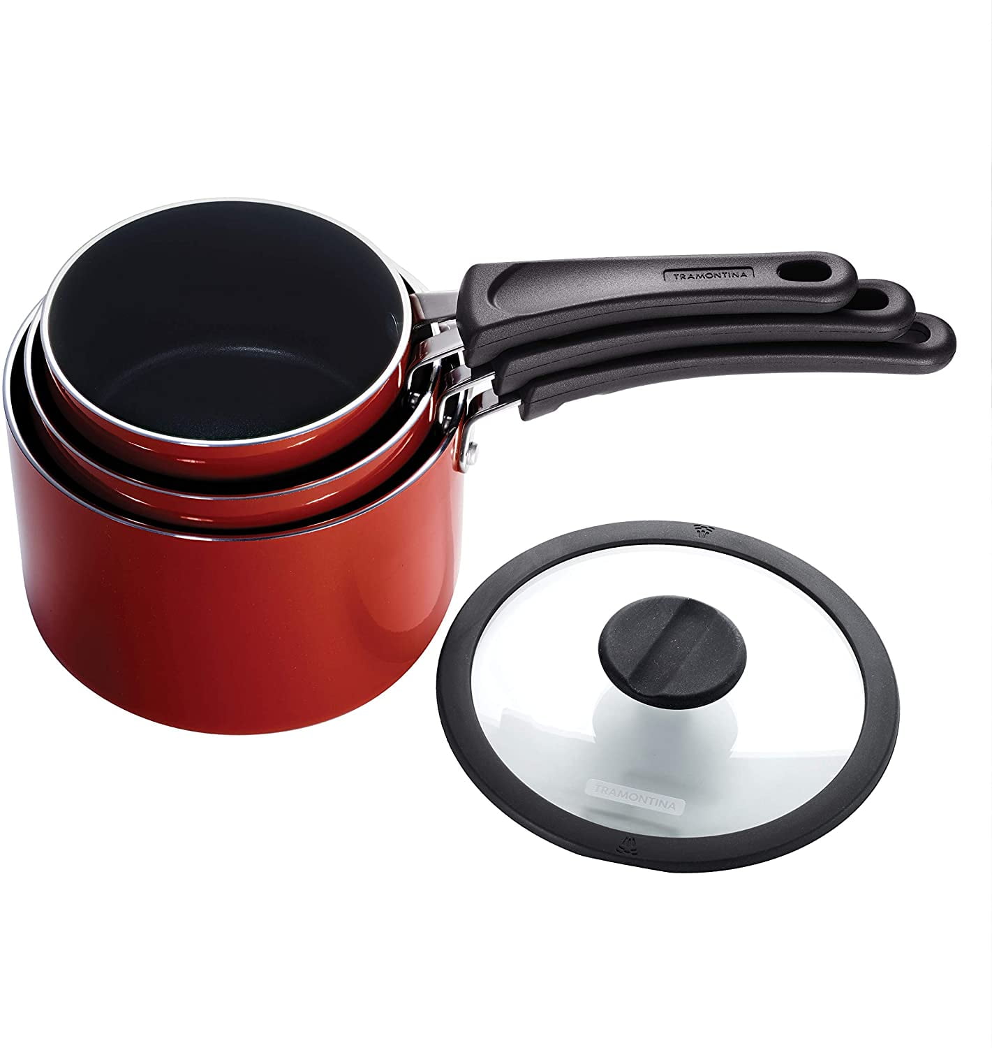 Aluminum Non Stick 6-Piece Nesting Sauce Pan Set with Lids - Red ...