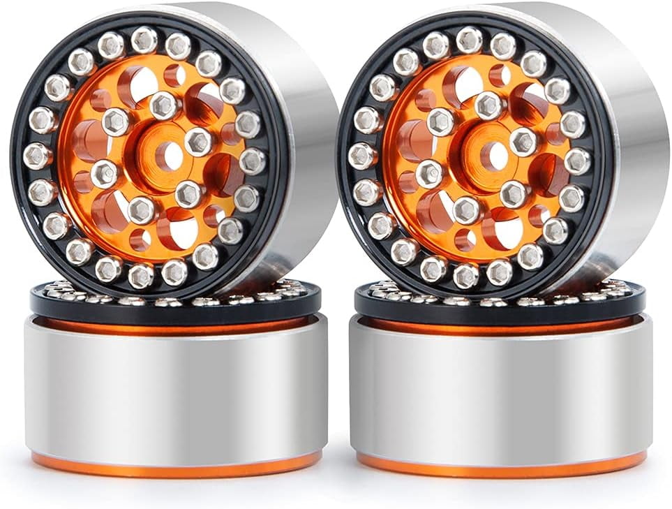 Aluminum Orange 1/24 Scale RC Beadlock Wheel Rims Upgrade Performance ...