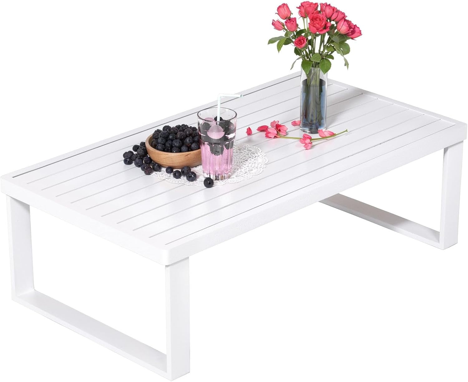 Aluminum Outdoor Coffee Table - White Rectangle Patio Tables for Deck ...