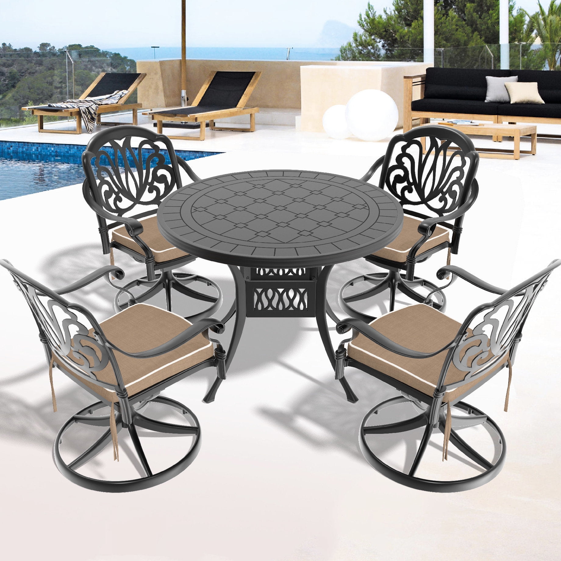 Aluminum Outdoor Dining Set Seating 4 | Smooth Swivel Base for ...