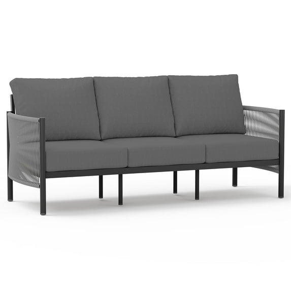 Aluminum Outdoor Patio Couch, 3 Seats HDPE Rope Patio Sofa with ...