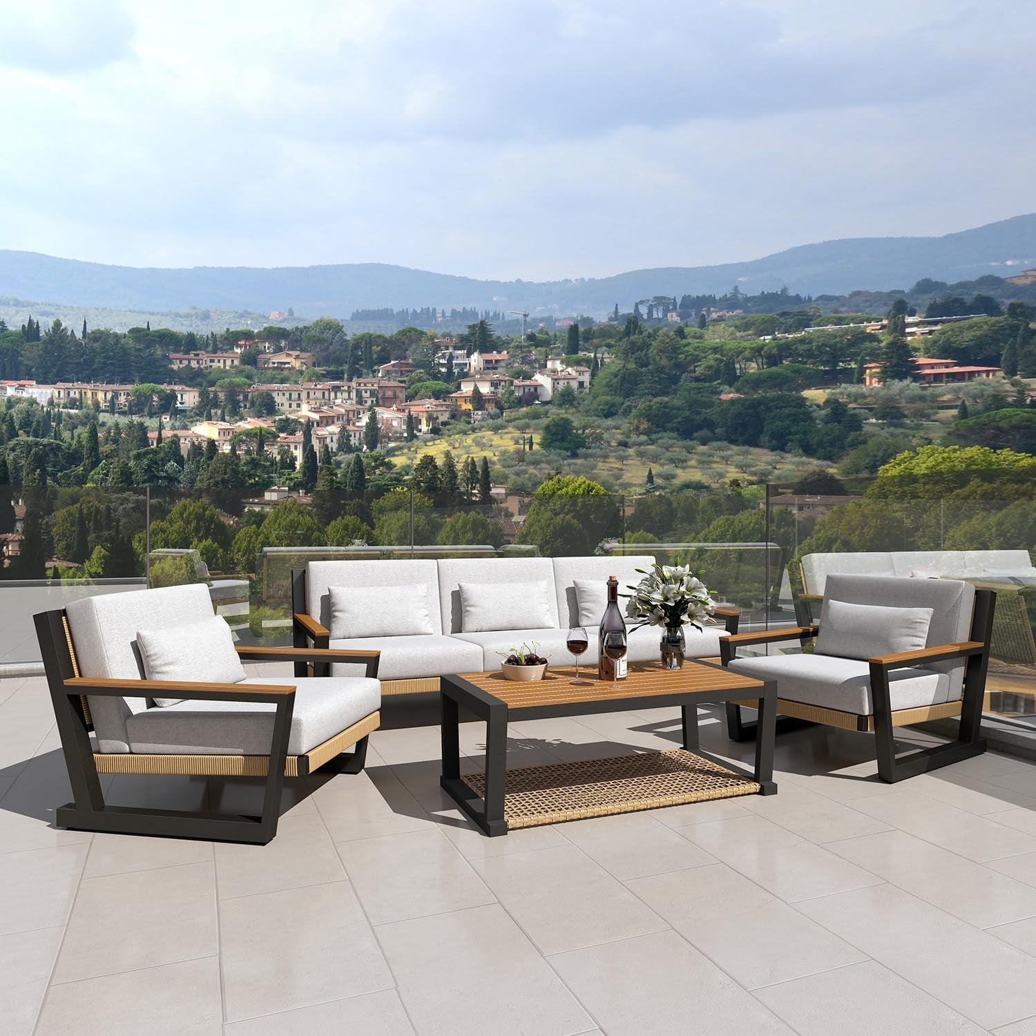 Aluminum Outdoor Patio Furniture Set 5 Seat, Patio Conversation Set ...
