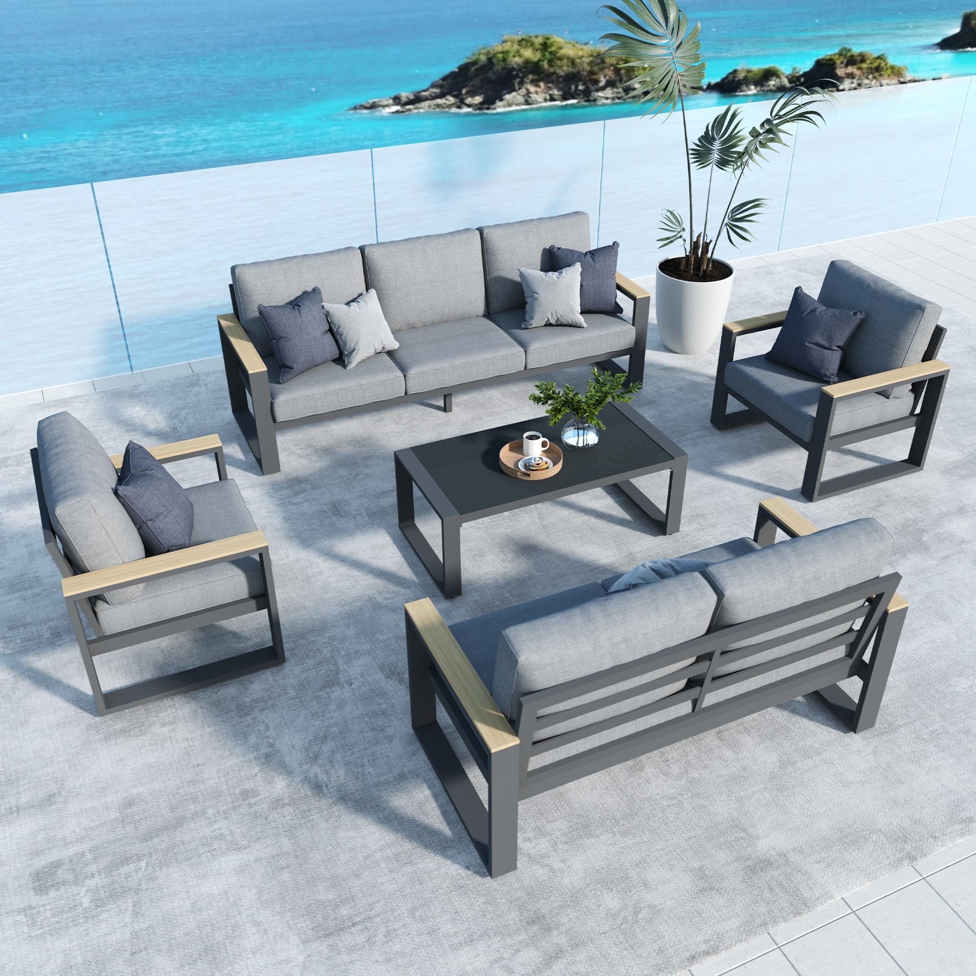 Aluminum Outdoor Patio Furniture Set with Height-adjustable Footrest ...