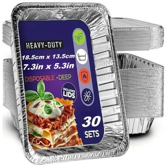 Aluminum Pans [30 Pack], 7.3x5.3 Disposable Aluminum Foil Pans, Deep ...