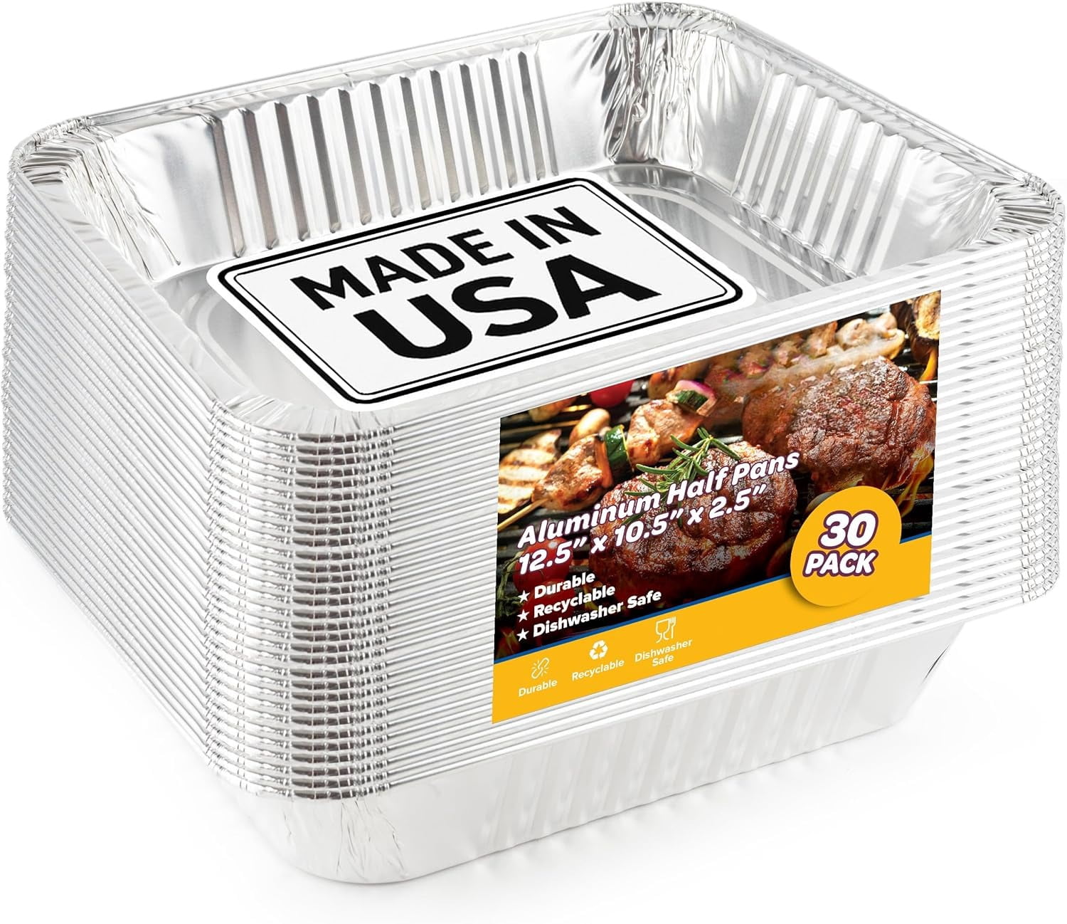 Aluminum Pans (30 Pack) – MADE IN USA, Disposable Foil Trays for BBQ ...