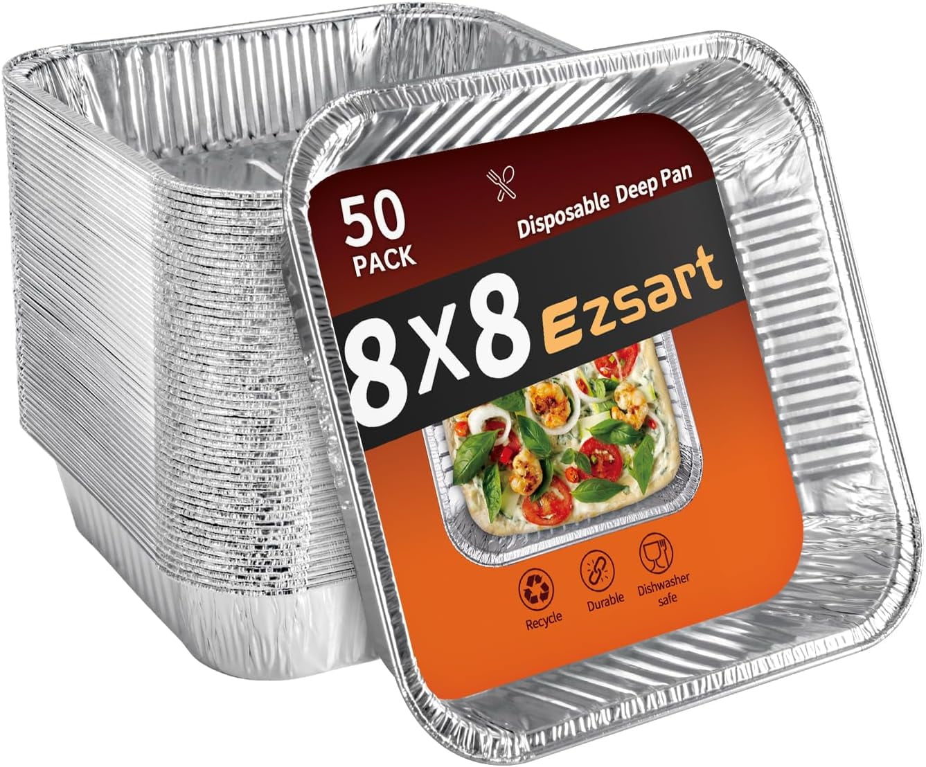 Aluminum Pans 8x8-50 Pack Disposable Baking Pans, 8 Inch Square Tin ...