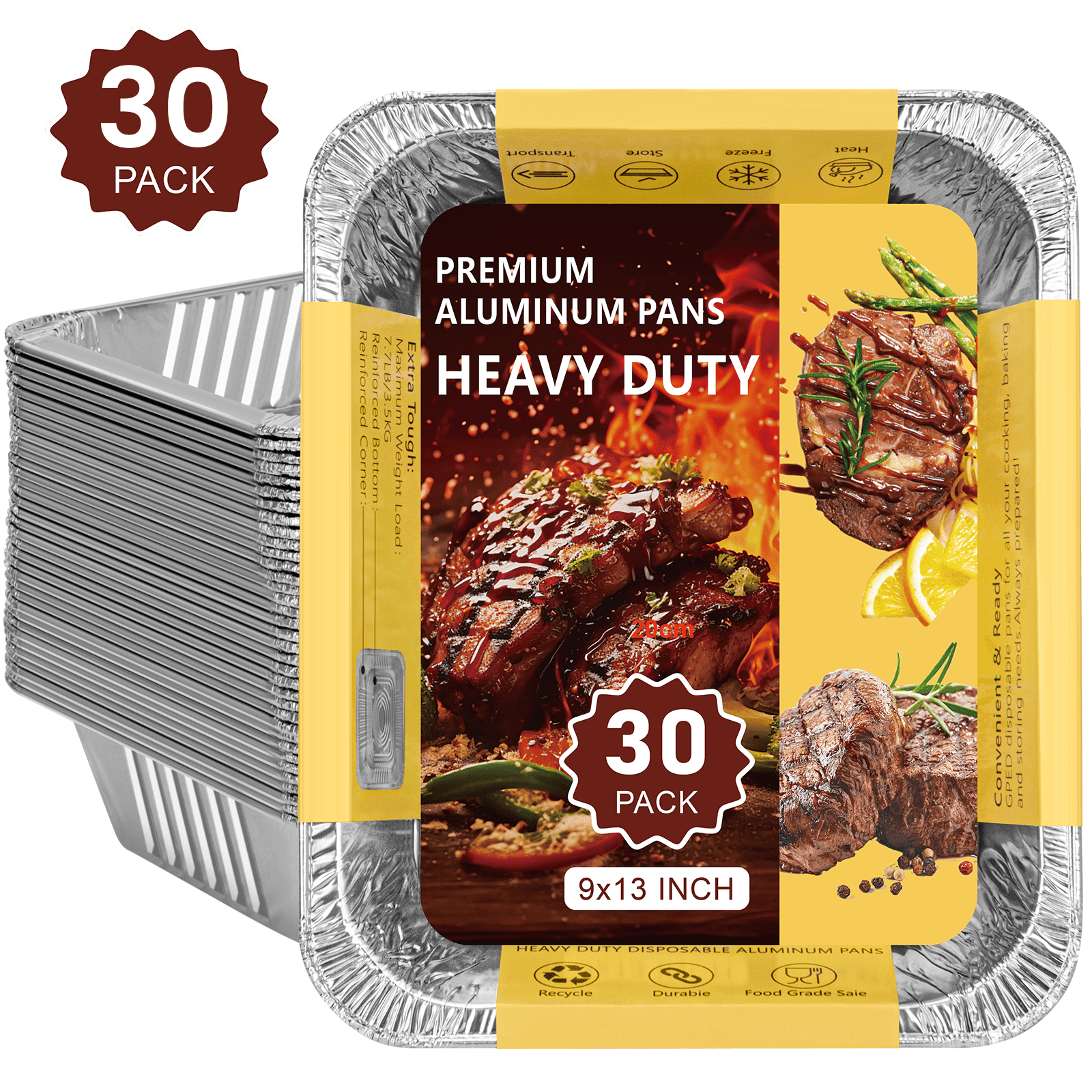 GPED Aluminum Pans, 9X13 Heavy Duty Disposable Foil Pans For Baking ...