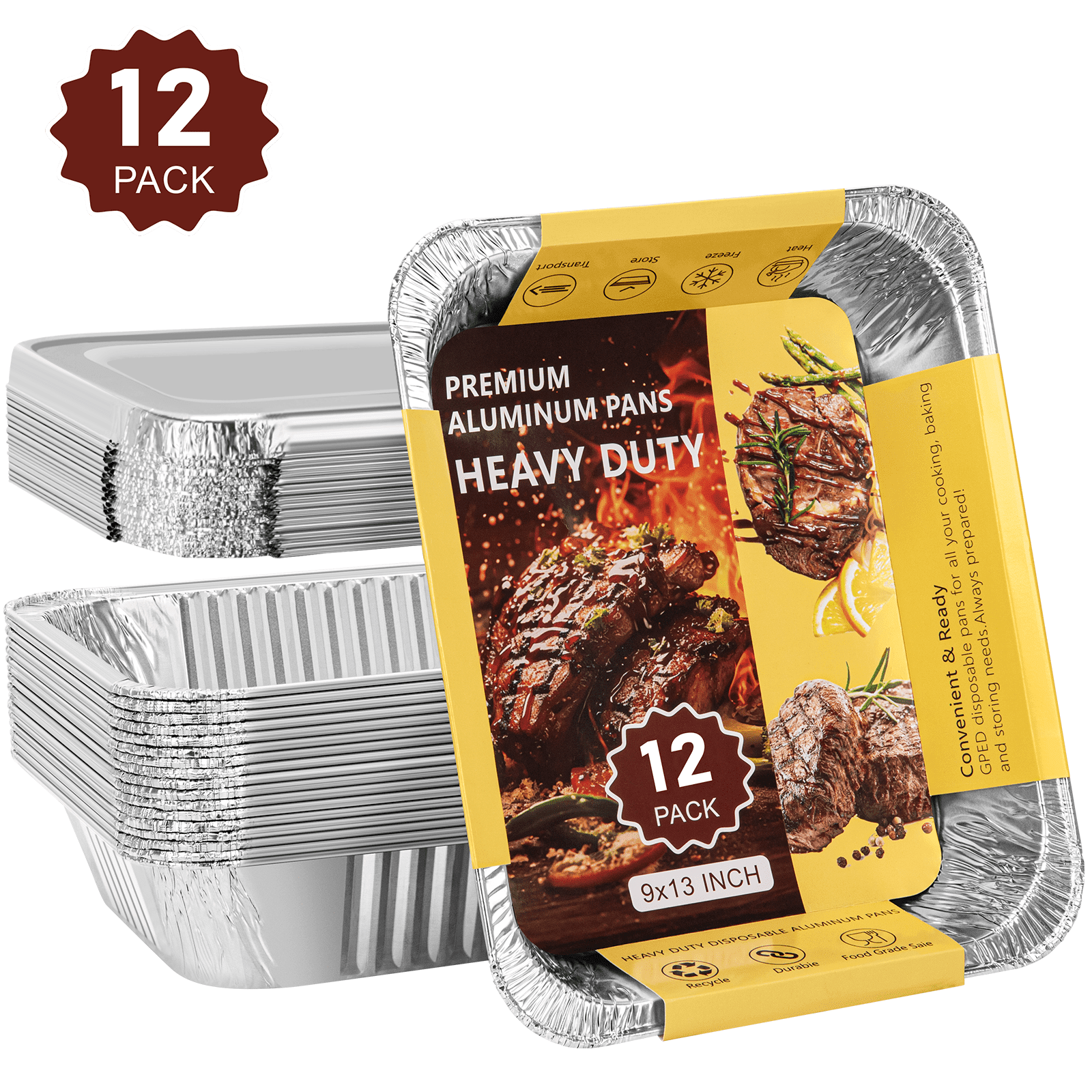 GPED Aluminum Pans, 9X13 Heavy Duty Disposable Foil Pans With Lids For ...