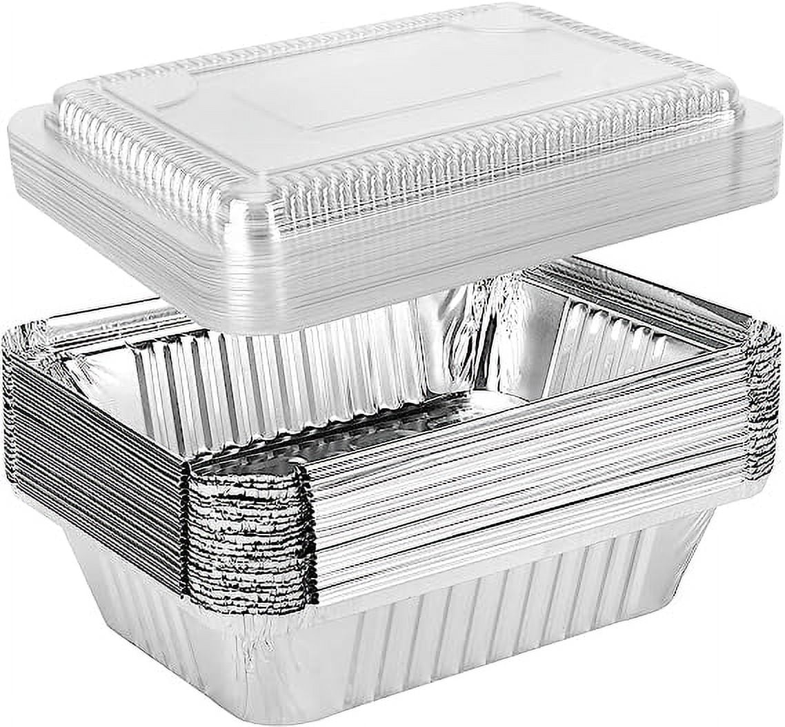 Aluminum Pans with Deep Plastic Lids 6.2x8.6 inch 25 Pack - Disposable ...