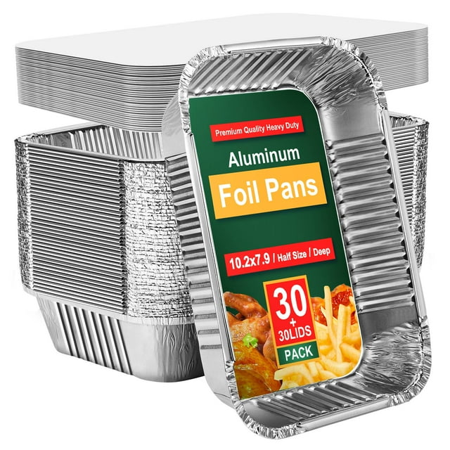 Aluminum Pans Disposable Foil (30 Pack) - Half Size Steam Table Deep ...